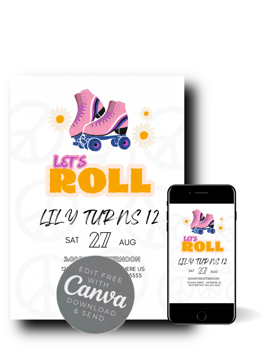 Editable Digital Download: Let’s Roll Rollerskate Party Invitation ...
