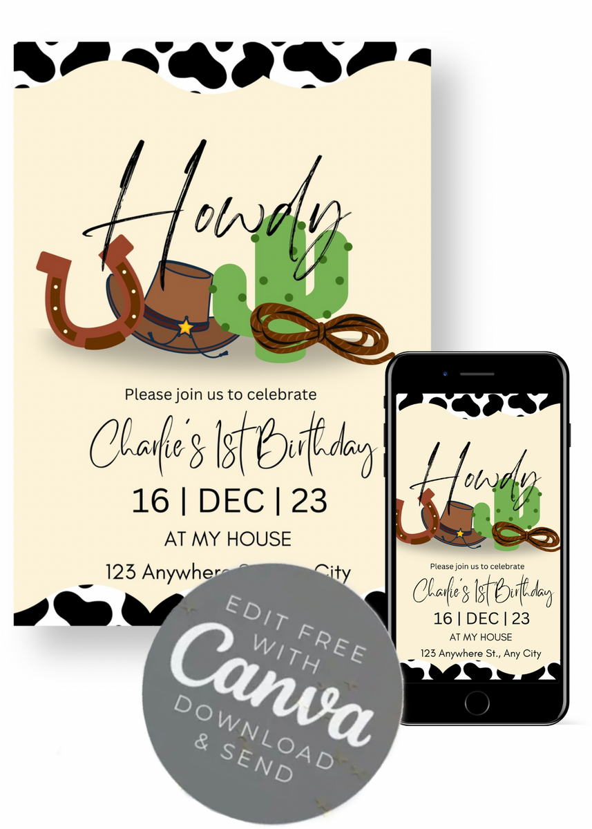 Editable Digital Download: Howdy Party Invitation – Glam Fete Party
